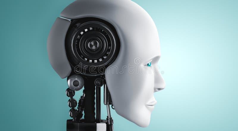 Robot Humanoid Face and Eyes Close Up View 3D Rendering Stock ...
