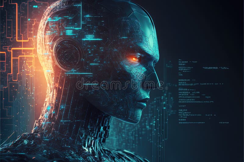 Robot Humanoid Face with Red Glowing Eyes. Generative AI Stock ...