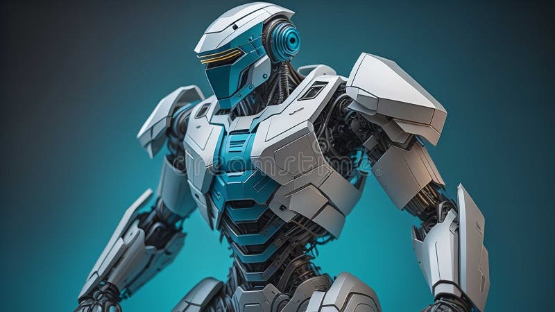 Robot Humanoid Figure on a Blue Background. Generative Ai Stock ...