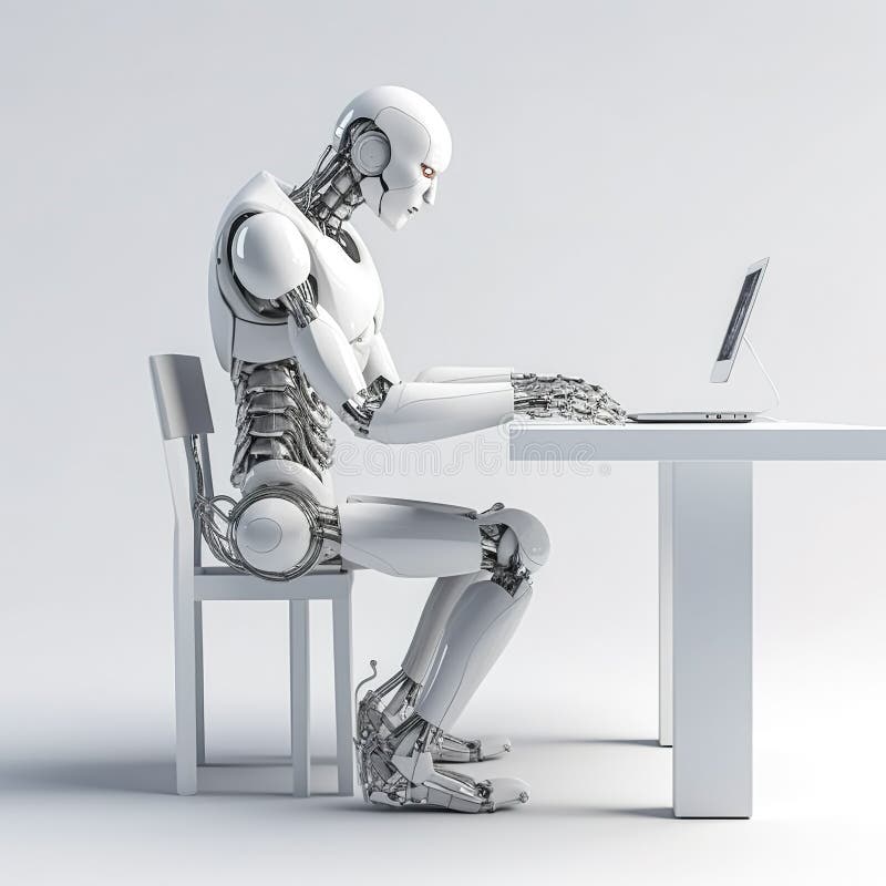 Robot Humanoid Use Laptop Using AI Thinking Brain, Generative AI. Stock ... Robot Humanoid Use Laptop Using AI Thinking Brain, Generative AI. Stock ...