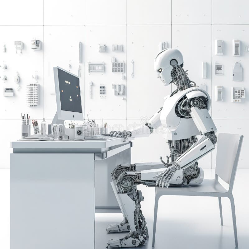 Robot Humanoid Use Laptop Using AI Thinking Brain, Generative AI. Stock ... Robot Humanoid Use Laptop Using AI Thinking Brain, Generative AI. Stock ...