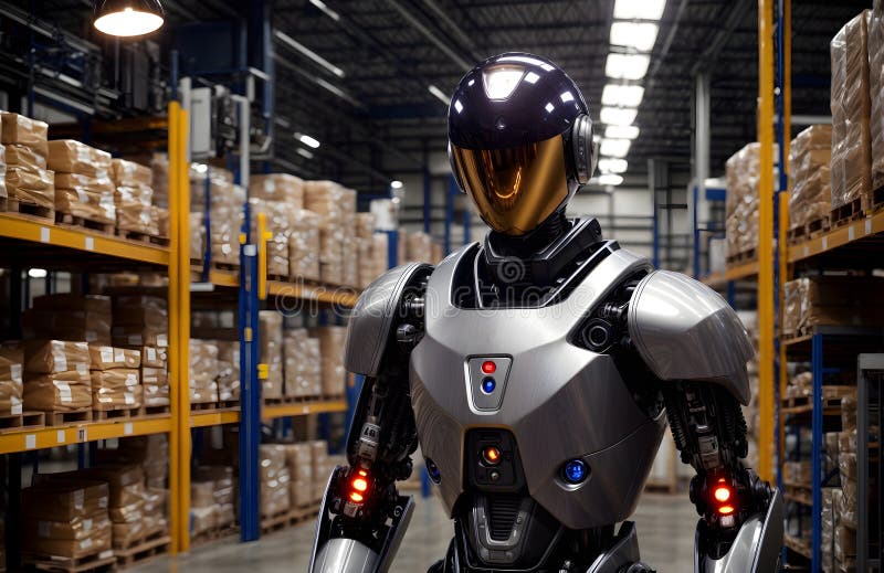 Robot Humanoid Working in Warehouse Concept Background, Robotic Ai ...