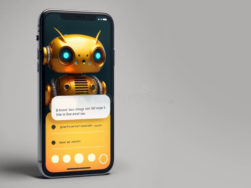 Robot Humanoide Futurista En Pantalla De Smartphone. Concepto De ... Robot Humanoide Futurista En Pantalla De Smartphone. Concepto De ...