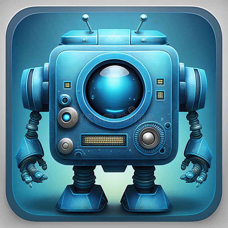 Robot Icon Illustration on Blue. Generative AI Stock Illustration ...