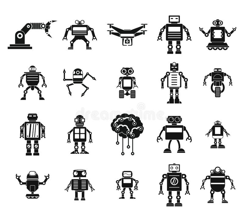 Robot Icon Set, Simple Style Stock Vector - Illustration of futuristic ...