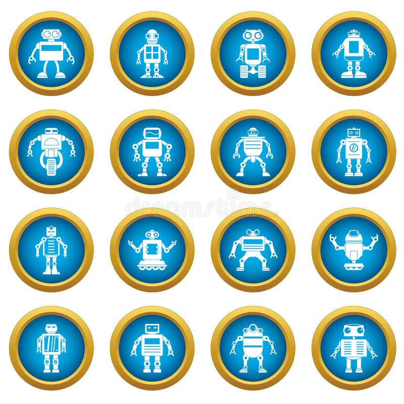 Robot Icons Blue Circle Set Stock Vector - Illustration of metal, logo ...