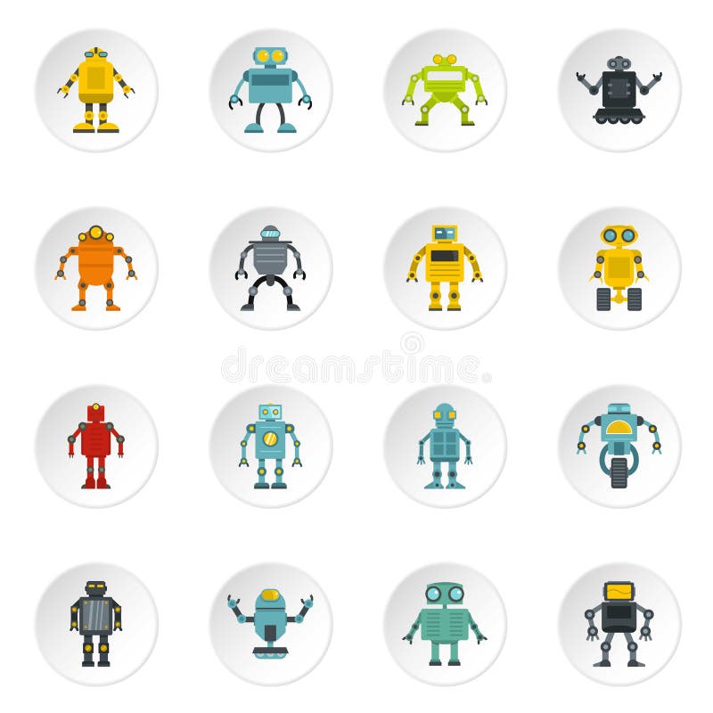 Robot Icons Set in Flat Style Stock Vector - Illustration of collection ...