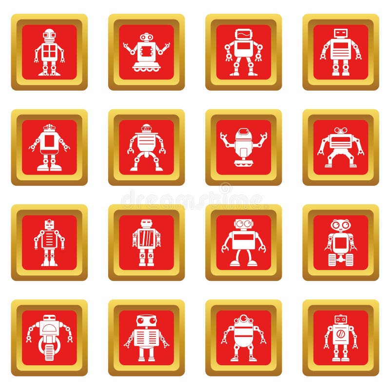 Robot icons set red stock vector. Illustration of electronics - 97987813