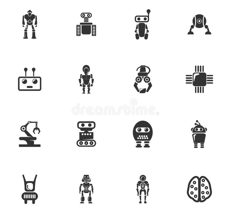 Robot icons set stock vector. Illustration of human, cyborg - 89128561