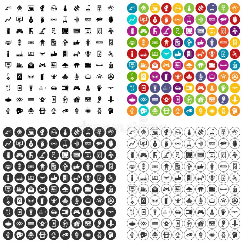 100 Robot Icons Set Vector Variant Stock Vector - Illustration of ...