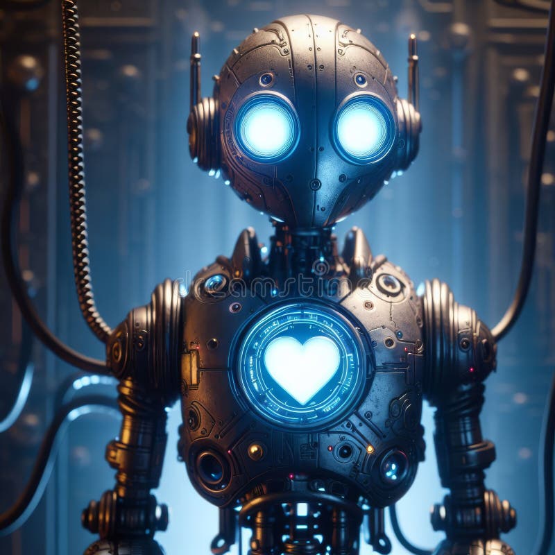 Robot with Illuminated Heart in Industrial Setting Stock Image - Image ...