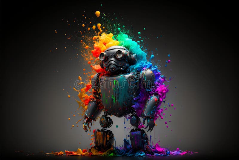 A Robot Immersed in a Splash of Colours. Generative AI Stock ... A Robot Immersed in a Splash of Colours. Generative AI Stock ...