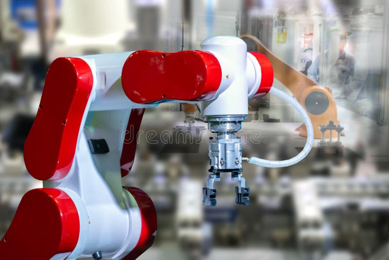 Robot Industrial 4.0 of Things Technology Robot Arm and Man Using ...