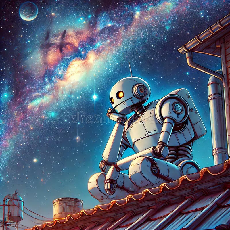 Robot and the Infinite Cosmos Stock Illustration - Illustration of ...