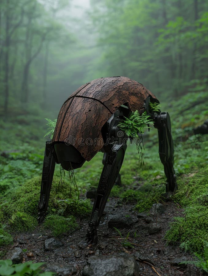 Robot Insect Walking through a Lush Forest. Stock Illustration ...