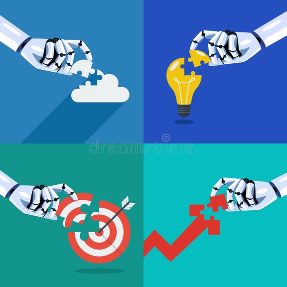 Robot Inserts the Missing Puzzle in Different Objects Stock Vector - Illustration of analysis ...