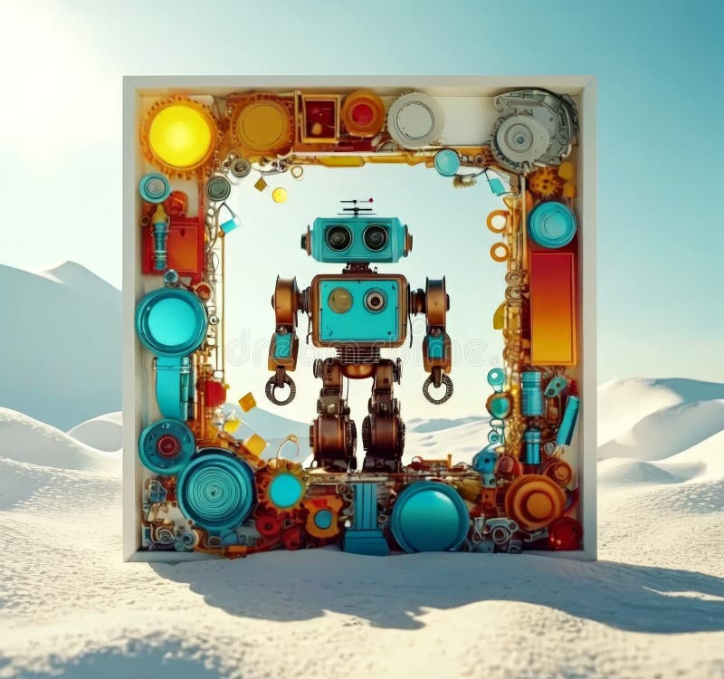 Robot Inside Box with Blue Sky in the Background Stock Illustration ...