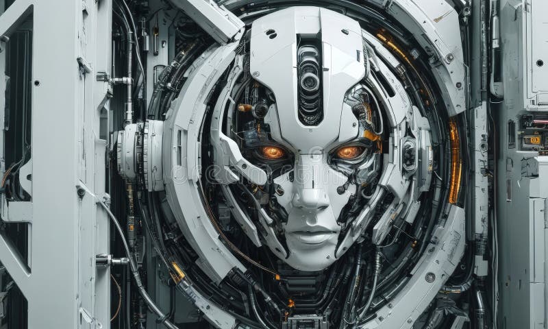 Robot Inside Large White Machine Stock Illustration - Illustration of ...