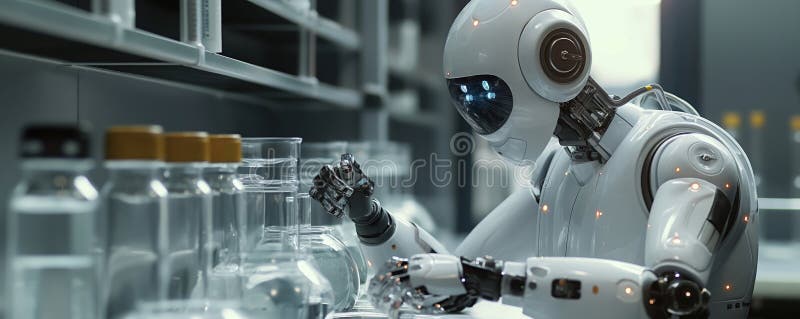 Robot Inspecting Glass Jars in a Lab Setting Stock Image - Image of ...