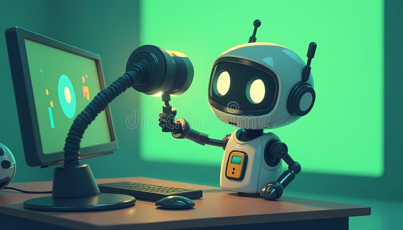Robot Inspecting Screen Cartoon Character Style Stock Illustration ...