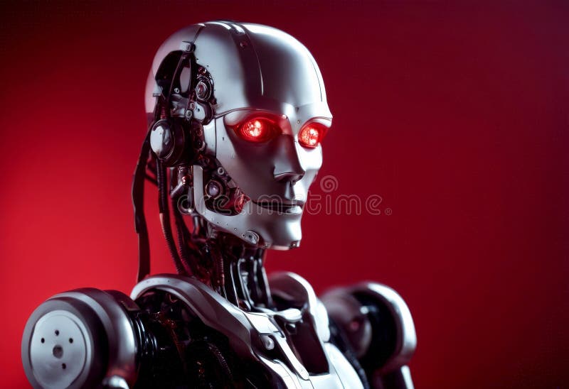 Robot Intelligence Portrait Banner Generated Ai Artificial Red Concept ...
