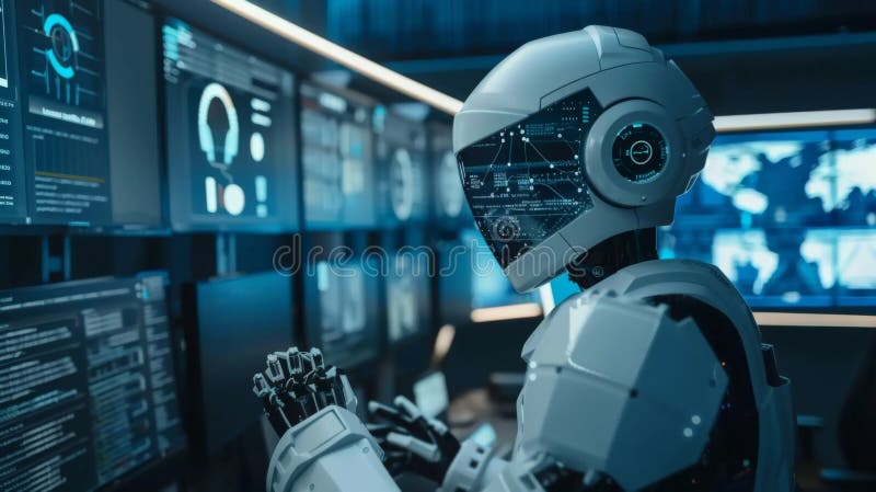 Robot Interacting with Computer Screen Stock Photo - Image of display, monitor: 314906284