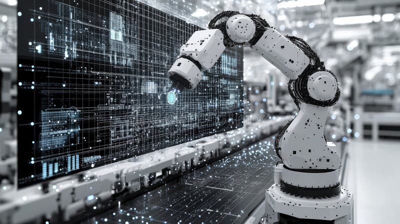 Robot Interacting with High-tech Digital Circuits Stock Illustration ...