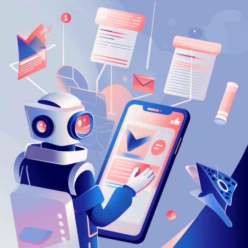 Robot Interacting with Virtual Interface Stock Illustration ...