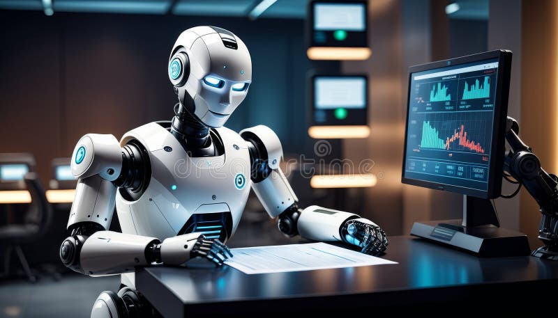 Robot Interpreting Financial Reports Stock Image - Image of economy ...