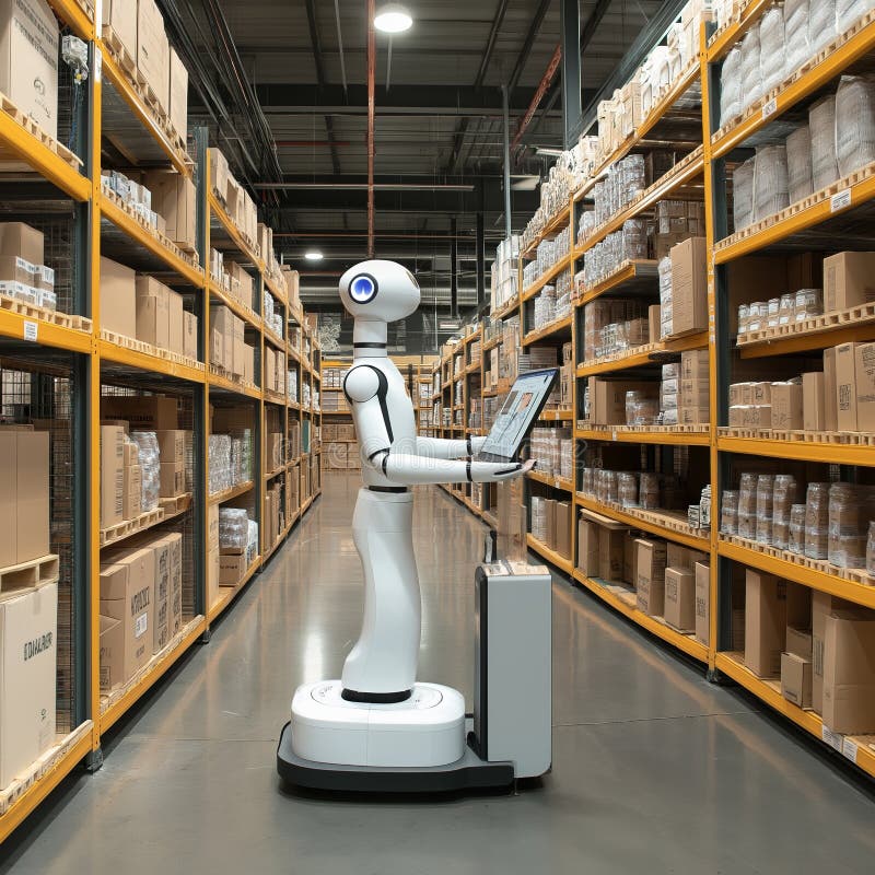 Robot Inventory Assistant Navigating Warehouse Aisles Efficiently Amid ...
