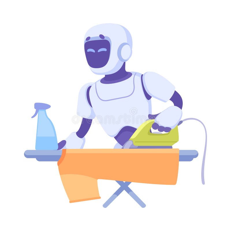 Robot Iron Clothes As Smart Android Assistant Machine Vector ...