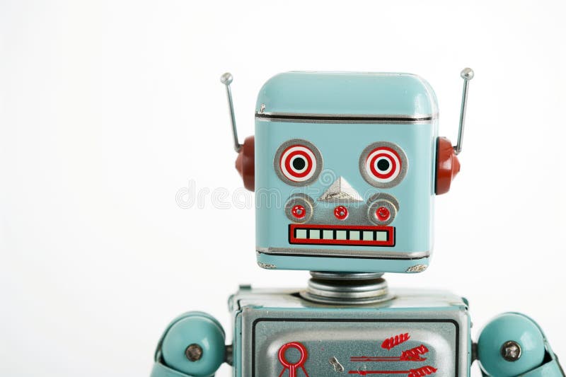 The Robot is on Its Side with Two Different Eyes and Teeth Stock ...