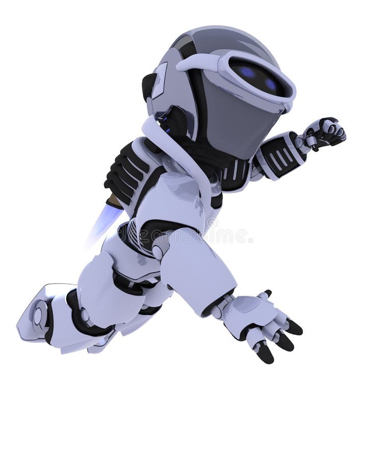 Robot with jet pack flying stock illustration. Illustration of scifi ...
