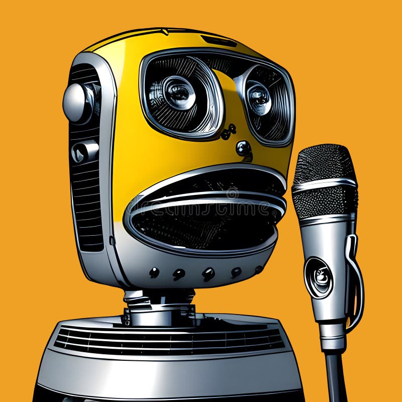 Robot Karaoke Singer with Microphone Stock Illustration - Illustration ...