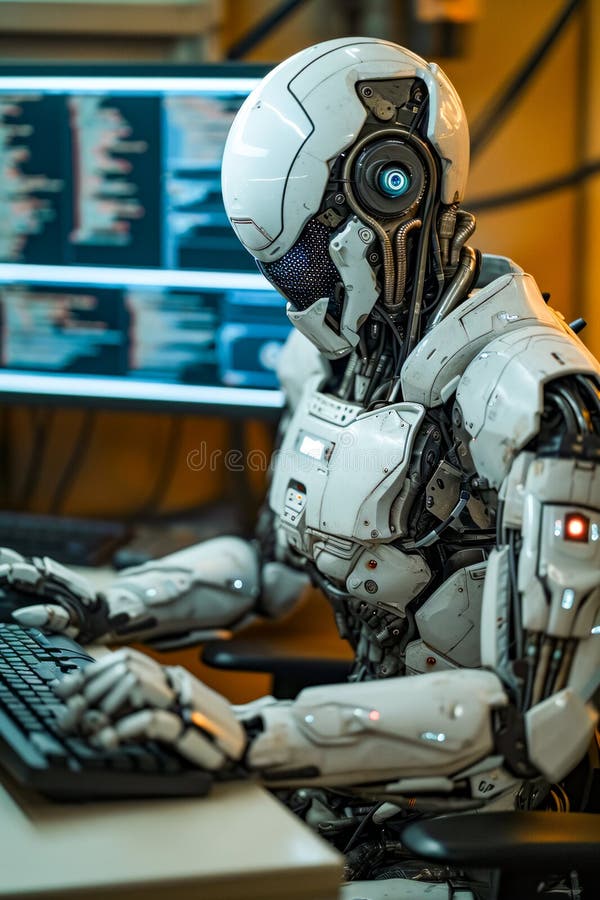 Robot with Keyboard in Front of it. Generative AI Stock Photo - Image ...