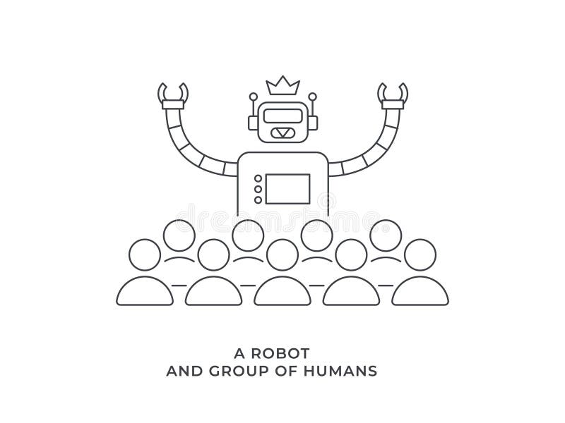 A Robot King and a Group of Human. Isolated Vector Illustration Stock ...