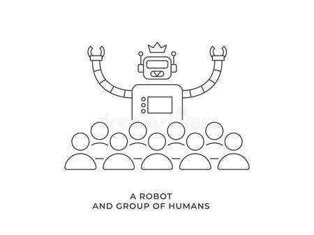 A Robot King and a Group of Human. Isolated Vector Illustration Stock ...