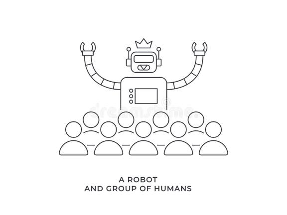 A Robot King and a Group of Human. Isolated Vector Illustration Stock ...