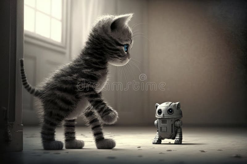 Robot Kitten Mewing and Pacing in Empty Room Stock Photo - Image of ...