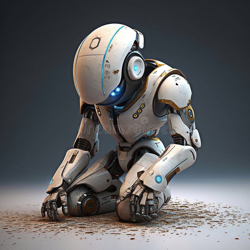 Robot Kneeling and Crying on the Floor, Created with Generative AI ...