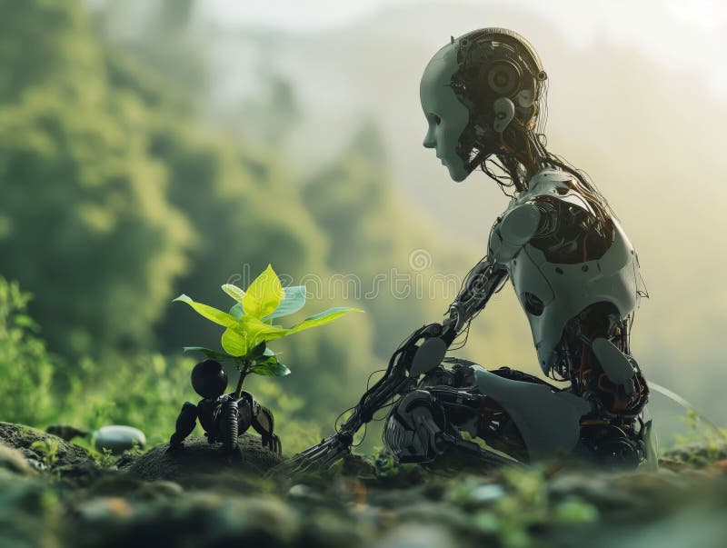 Robot Embracing Nature stock photo. Image of caring - 310494236