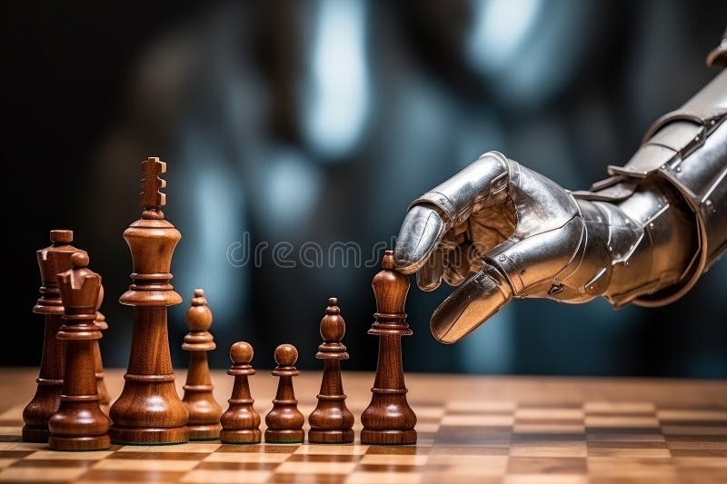 Robot with Knight Over Chessboard Closeup Move. Generate Ai Stock Photo ...