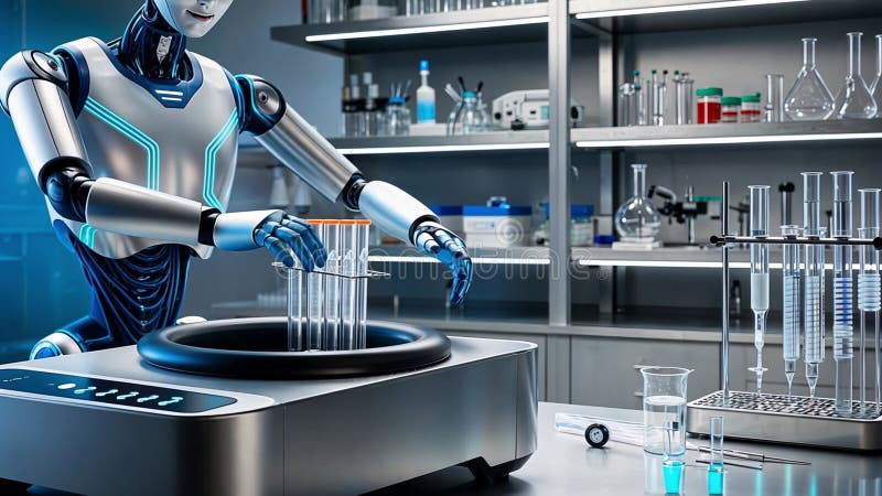 A Robot in a Lab Skillfully Handles Test Tubes for Scientific Research ...