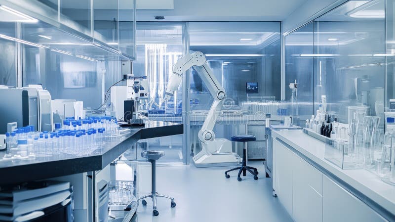 A Robot is in a Lab with a White Background Stock Illustration ...