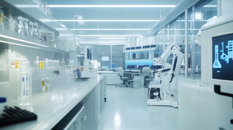 A Robot is in a Lab with a White Background Stock Illustration ...