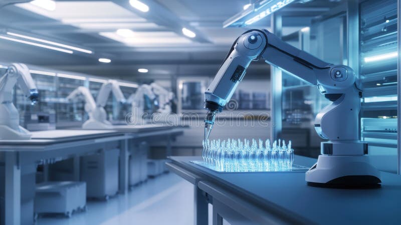 A Robot is in a Lab with a White Background Stock Illustration ...