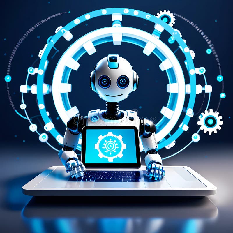Robot with Laptop, an Engaging Image of Robot Ai Assistant Offering ...