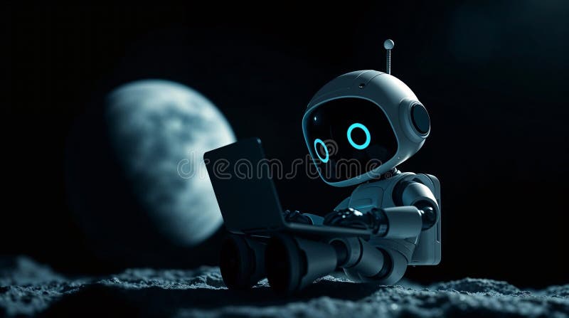 Robot with Laptop on the Lunar Surface Using Space Internet Connection ...