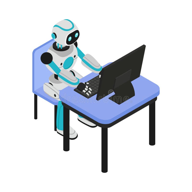 Robot Laptop Work Composition Stock Vector - Illustration of robotic ...