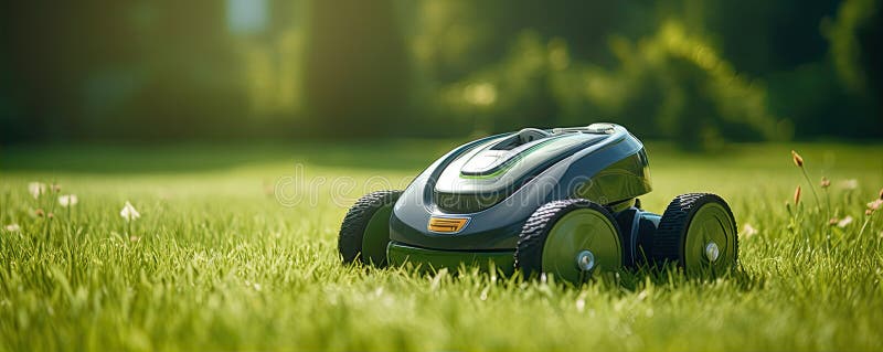 Robot Lawn Mower on Green Grass, Generative Ai Stock Illustration ...